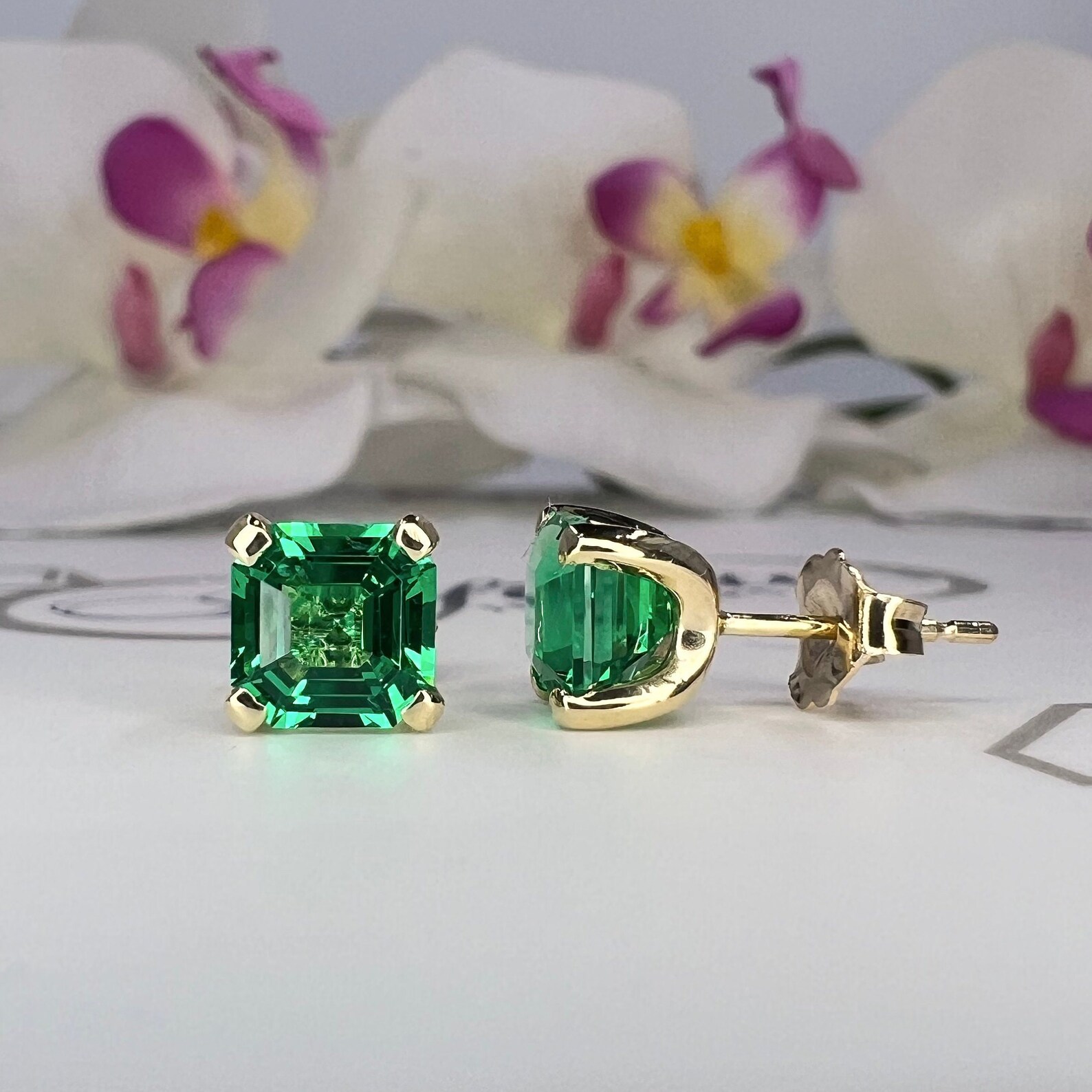 Asscher Cut Ladies Earring / Emerald Stud Earring / - Etsy