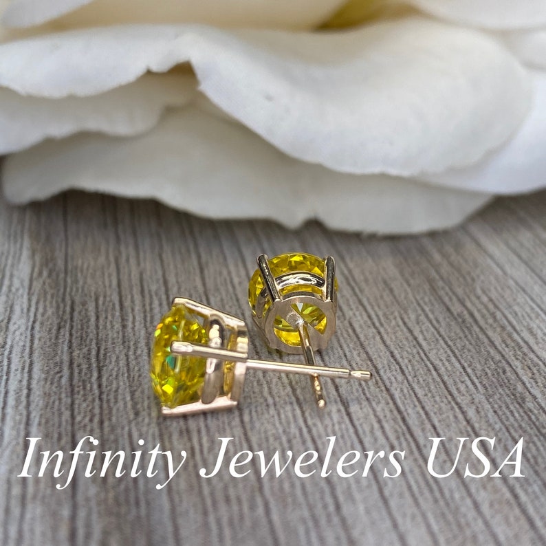 Round Yellow Simulated Diamond Stud Earrings, Intense Yellow Round ...