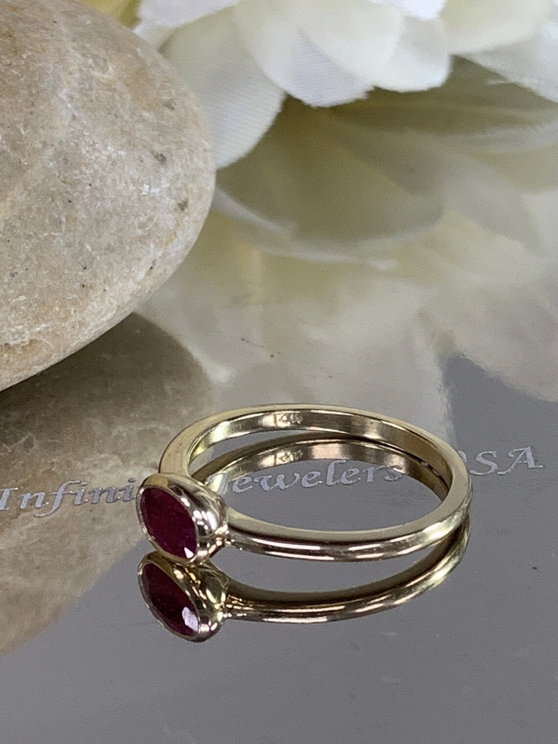 Ruby Stacking Ring With East to West Oval Minimalist Ruby - Etsy