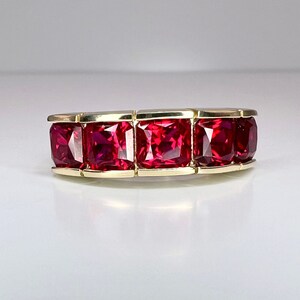 Ruby Wedding Band 14k Solid Gold Radiant Cut Ruby Stacking Anniversary ...