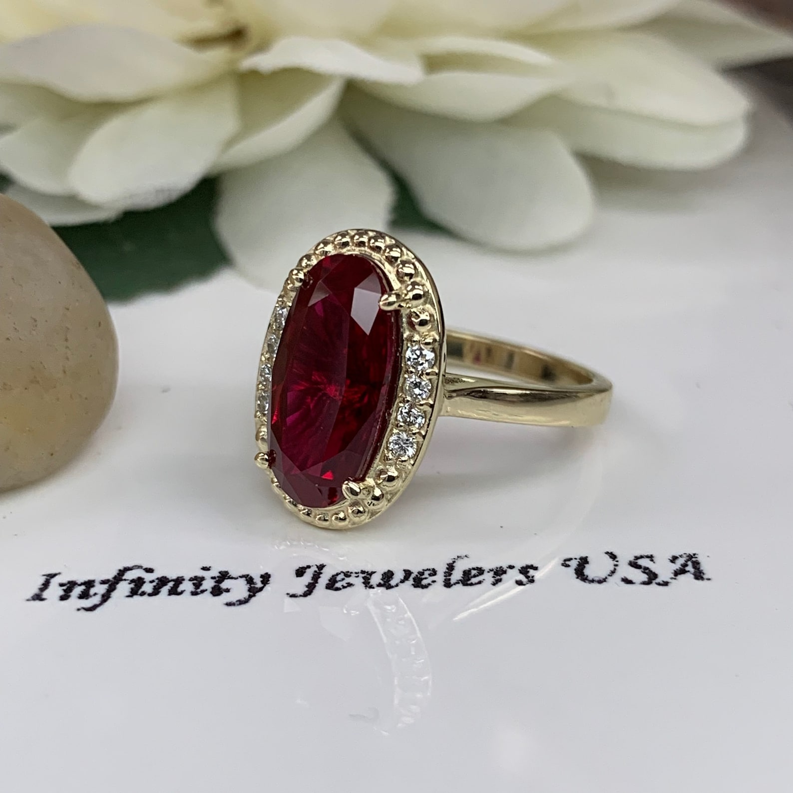 Elongated Oval Ladies Ring / Red Ruby Engagement Ring / | Etsy