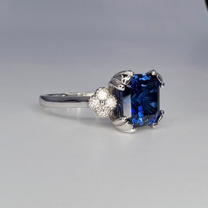 Asscher Cut Blue Sapphire Engagement Ring , 14K Solid Gold Unique ...