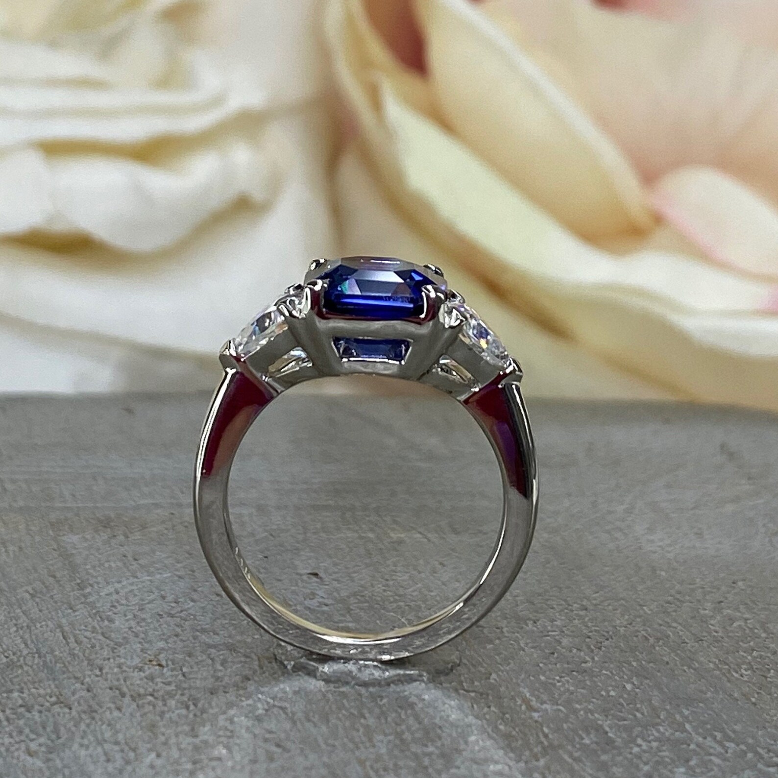 Asscher Cut Blue Sapphire Engagement Ring Engagement Ring - Etsy