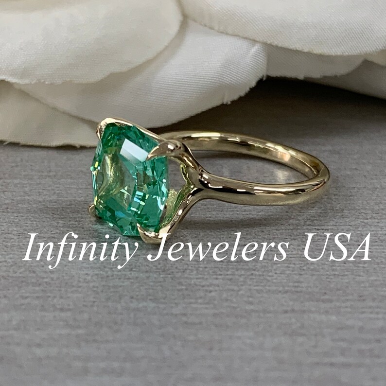 Paraiba Ring Large Stone Ring Green Engagement Ring Simple | Etsy