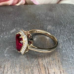 Ruby Coffin Ring 14k Solid Gold, Unique Vintage Ruby Halo Coffin Shape ...