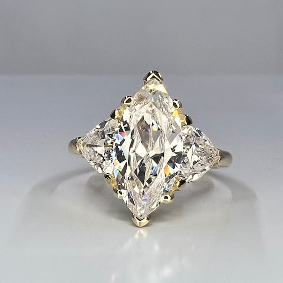 Moissanite Marquise and Trillion Engagement Ring Maruise Three Stone Simulated Diamond Wedding Ring 14k Gold 3 Stone Moissanite Ring 4596 Etsy