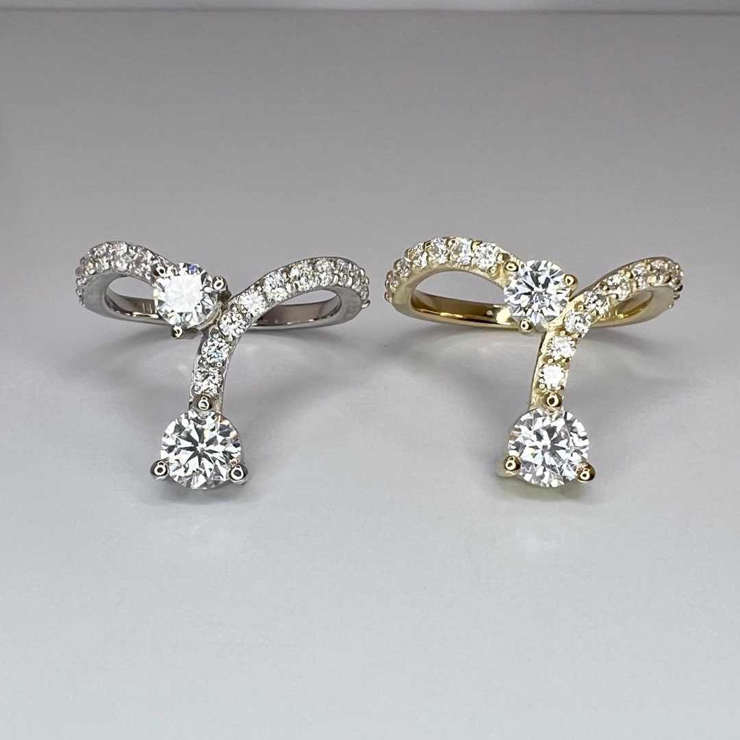 Moissanite Chevron Ring 14k Solid Gold, Index Finger Ring, Stacking ...