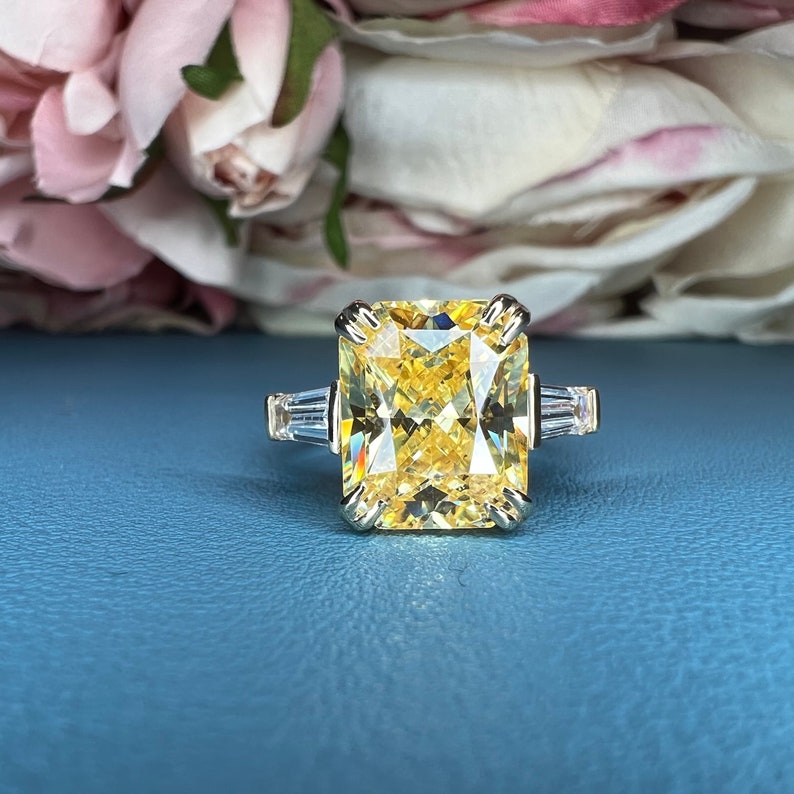 Radiant Cut Canary Yellow Engagement Ring With Tapered - Etsy