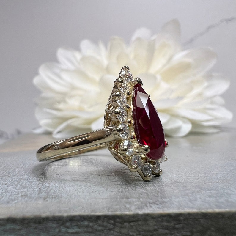 Ruby Engagement Ring White Gold Elongated Pear Shaped Ruby - Etsy