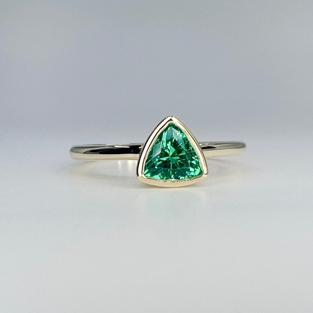 Triangle Emerald Bezel Set 14k Solid Gold Minimalist Ring, Stacking ...