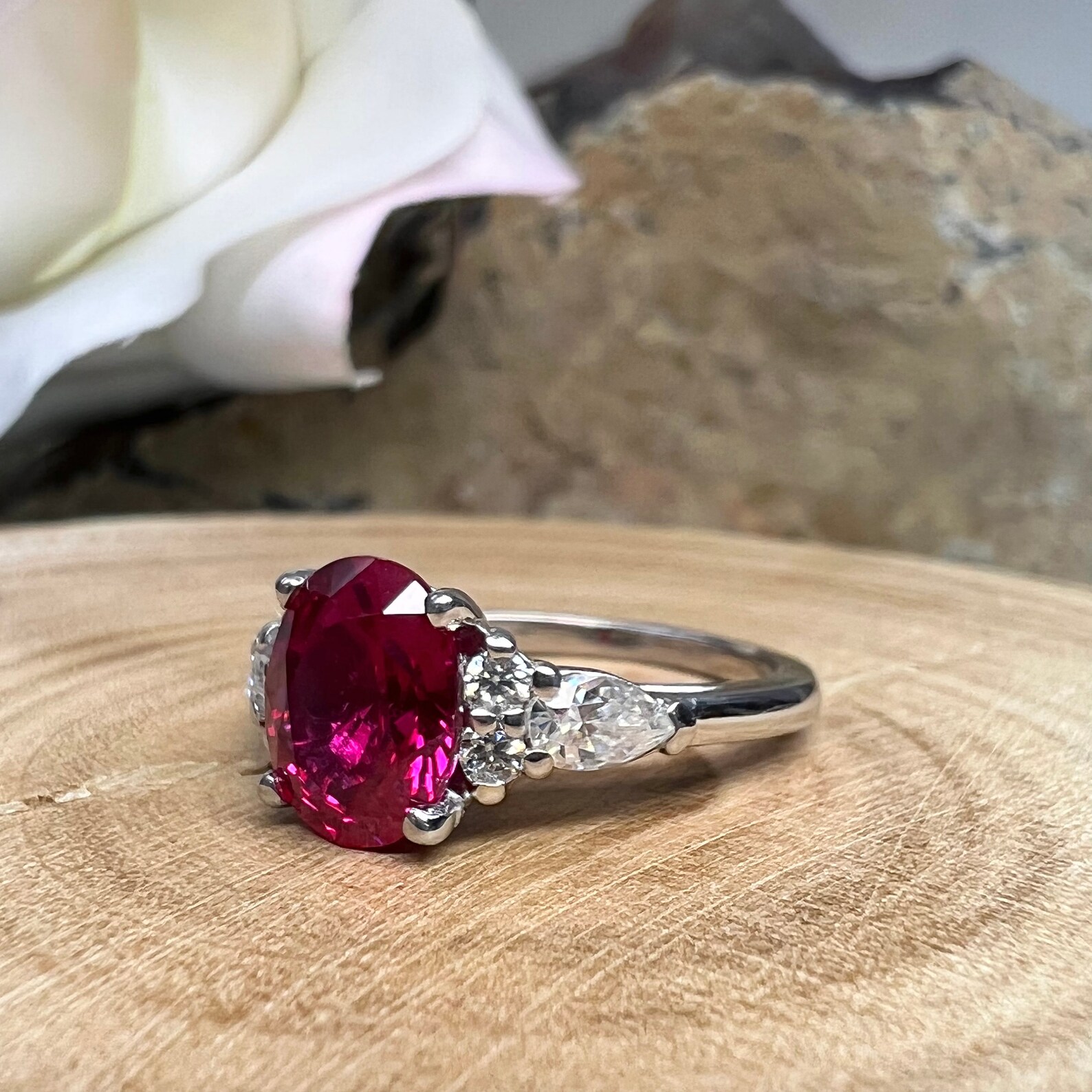 Oval Ruby Engagement Ring Vintage Unique White Gold Engagement - Etsy