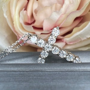 Moissanite Eternity Cross Pendant Necklace 14K White Gold, Layering ...