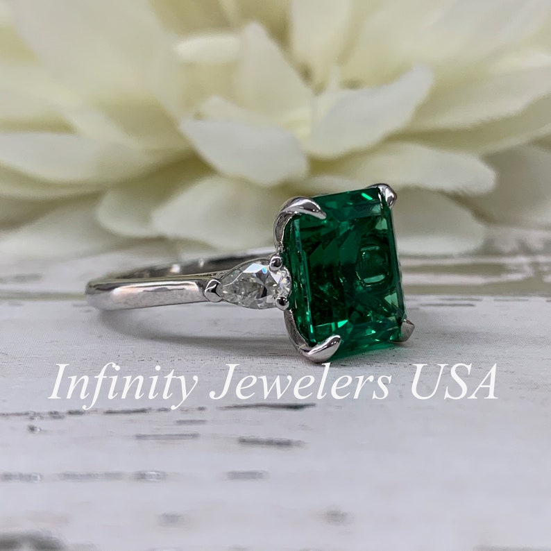 May Birthstone Ring Emerald Cut Emerald Engagement Ring | Etsy