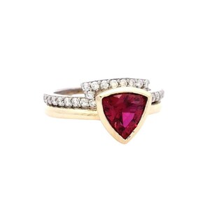 Bezel Set Trillion Cut Ruby Engagement Ring Set | Unique Triangle Cut Bridal Ring Set | July ...