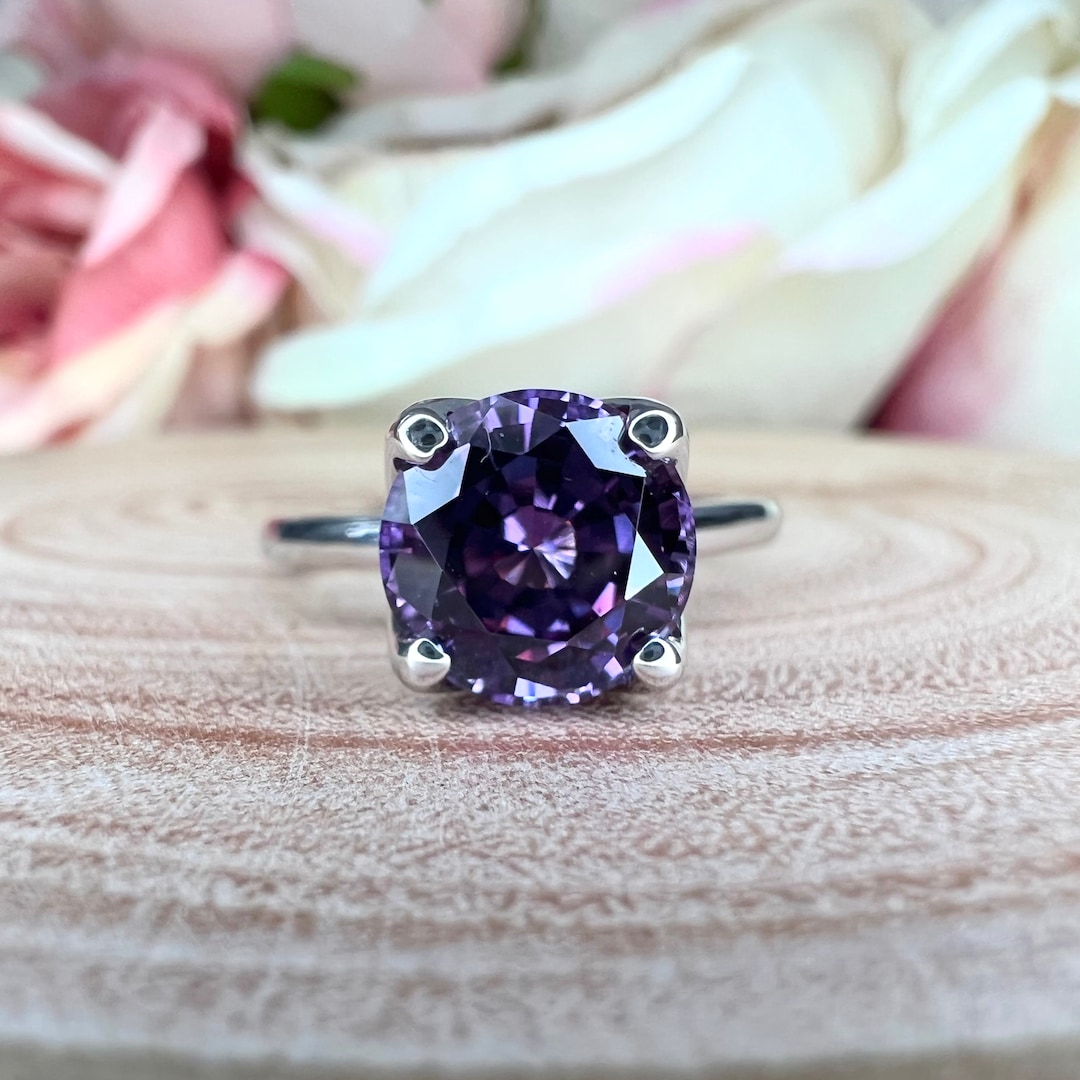 Round Alexandrite Engagement Ring, Alexandrite Ring, Solitaire ...