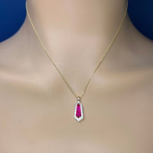 Kite Shaped Ruby Pendant Necklace 14K Solid Gold , Unique Long Ruby ...