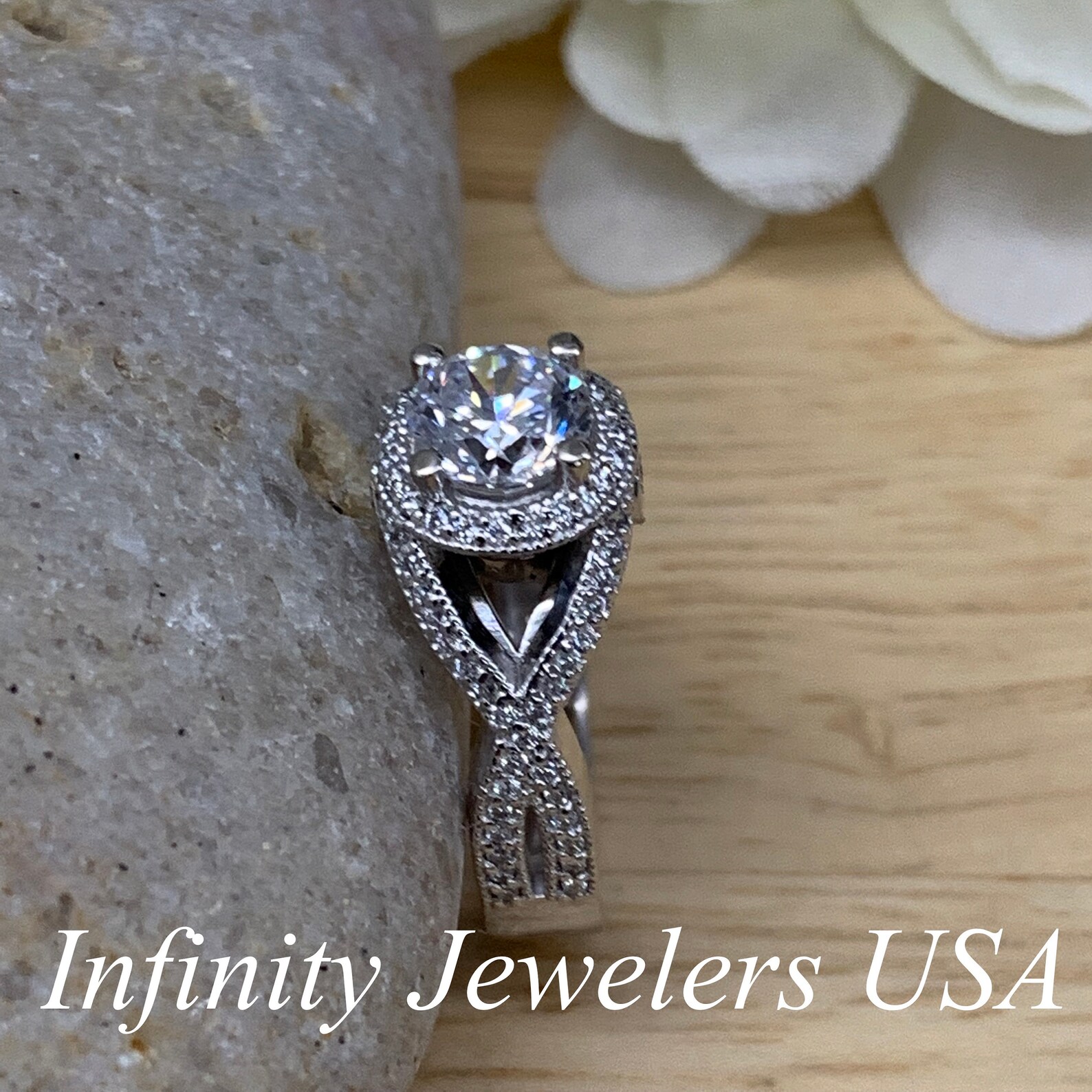 Round Cut Moissanite Engagement Ring 14K White Gold Infinity - Etsy