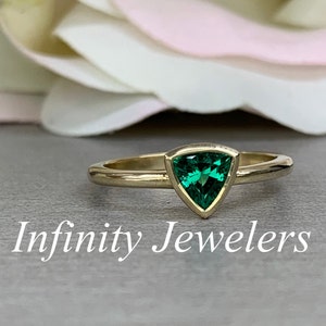 Triangle Emerald Bezel Set 14k Solid Gold Minimalist Ring, Stacking ...