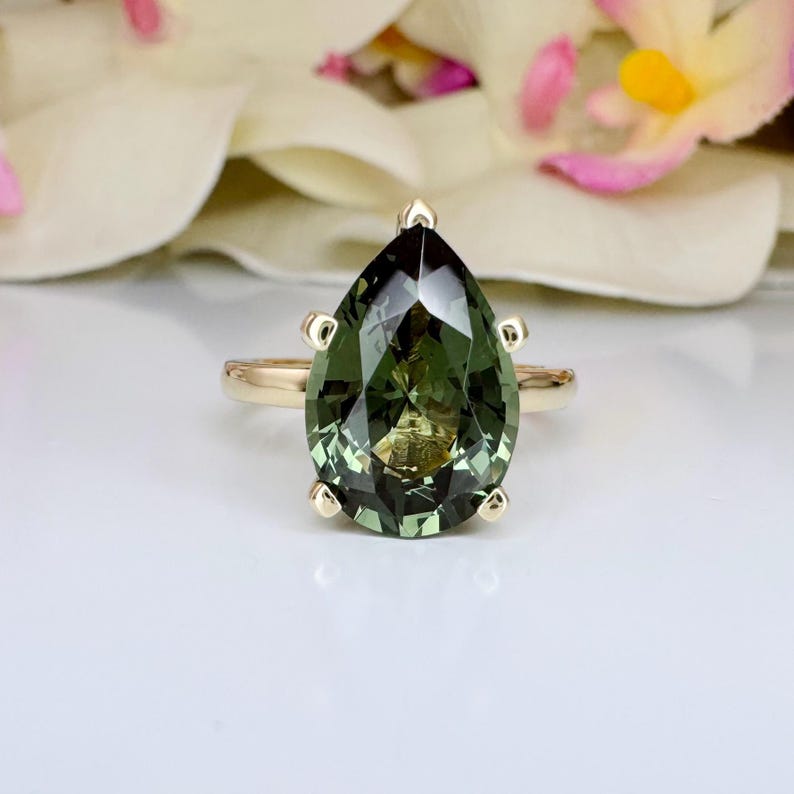 Pear Shaped, Green Sapphire Engagement Ring 14k White Gold, Pear ...