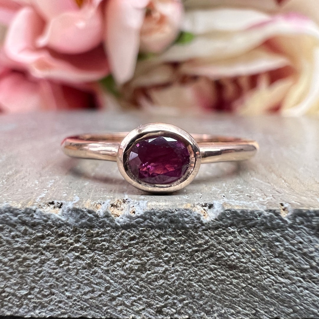 Ruby Ring , Oval Shaped Ruby Ring 14k Rose Gold , Minimalist Ruby Ring ...