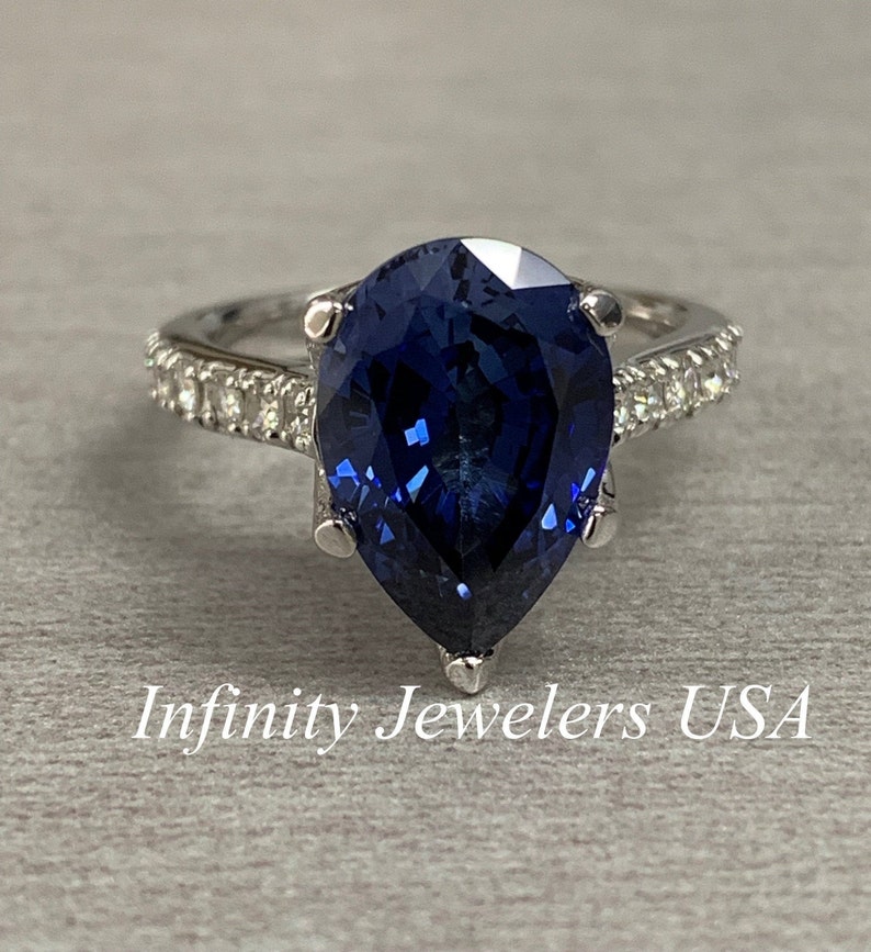 Pear Shape Sapphire Ring / Sapphire and Moissanite Engagement | Etsy