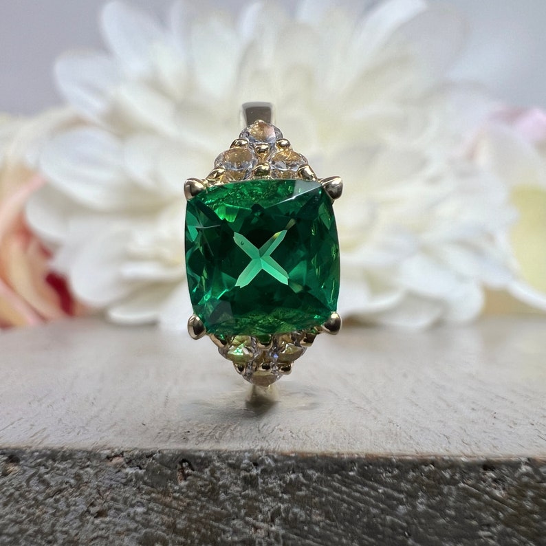 Cushion Cut Emerald Engagement Ring 14k Solid Gold Unique - Etsy