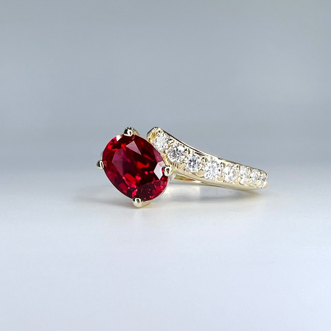 Oval Ruby Ring 14K Solid Gold, Unique Ruby Engagement Ring, July Birthstone Ring, Stacking Ruby ...