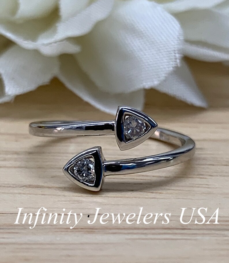 Triangle Diamond Bypass Ring White Gold Delicate Stacking - Etsy