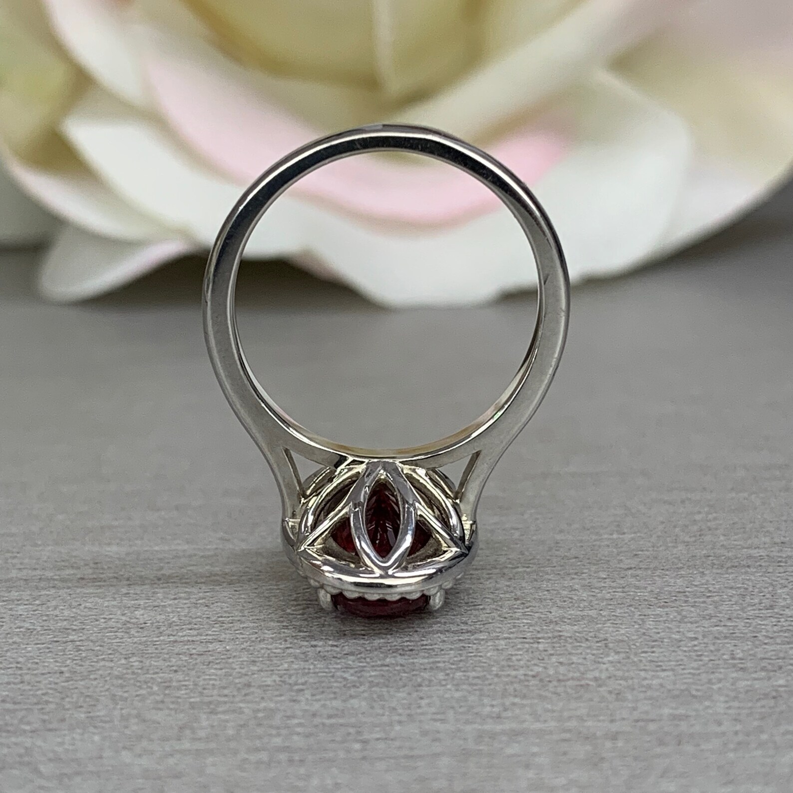 Elongated Oval Ladies Ring / Red Ruby Engagement Ring / - Etsy