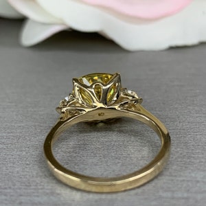 Cushion Cut Canary Yellow Three Stone Engagement Ring 14k | Etsy