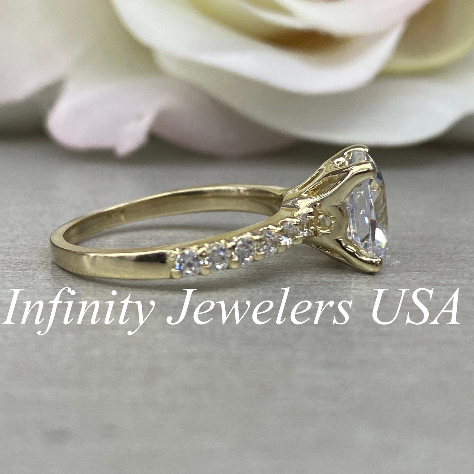 Cushion Cut Solitaire Engagement Ring 14k Yellow Gold Cushion | Etsy