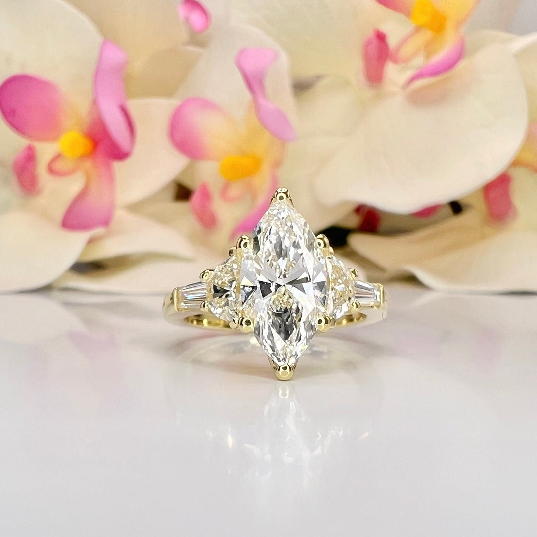 2 Carat Marquise Shaped Lab Grown Diamond Engagement Ring 14K Solid ...