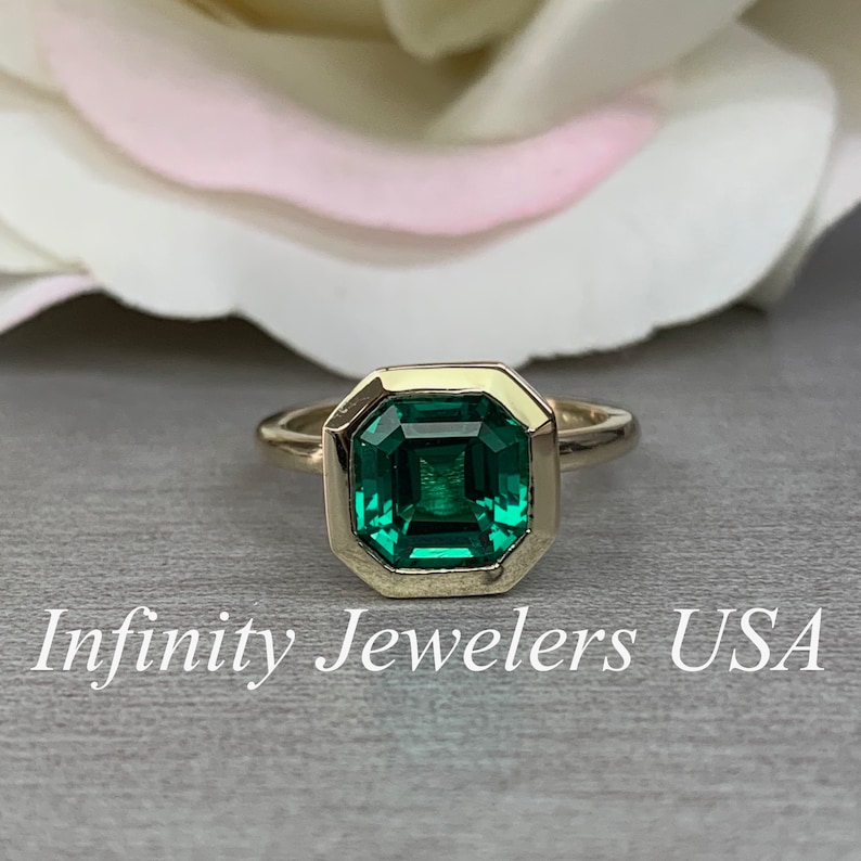Asscher Cut Engagement Ring / Emerald Green Promise Ring / - Etsy