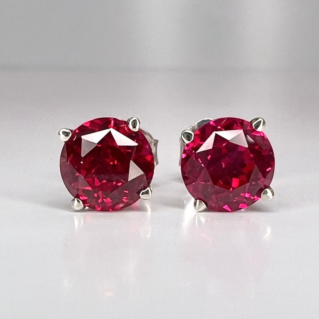 Ruby Stud Earrings 6.5mm 14k Yellow/white Gold, July Birthstone Jewelry ...