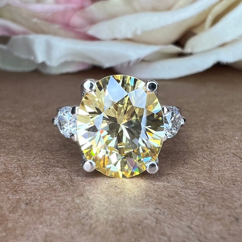 Canary Yellow Oval Engagement Ring With Round Accents 14k - Etsy
