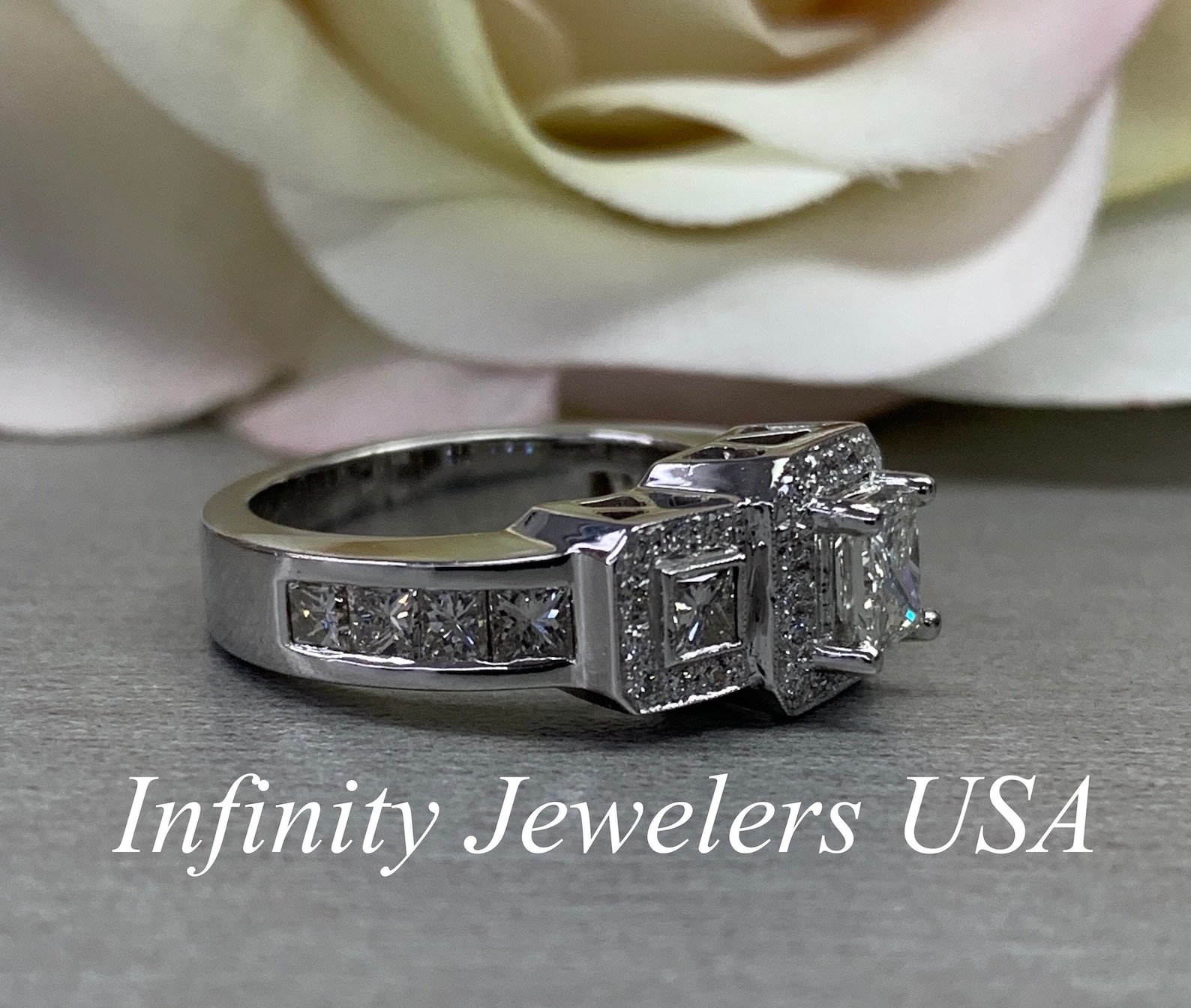 Princess Cut Diamond Engagement Ring 14K White Gold Three - Etsy