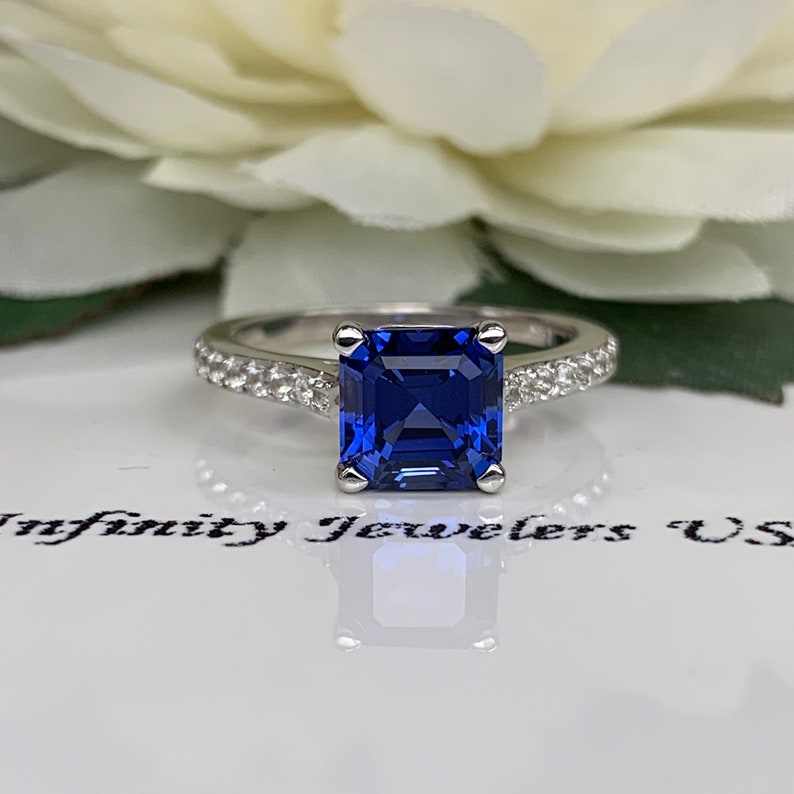 Asscher cut blue sapphire engagement ring engagement ring | Etsy