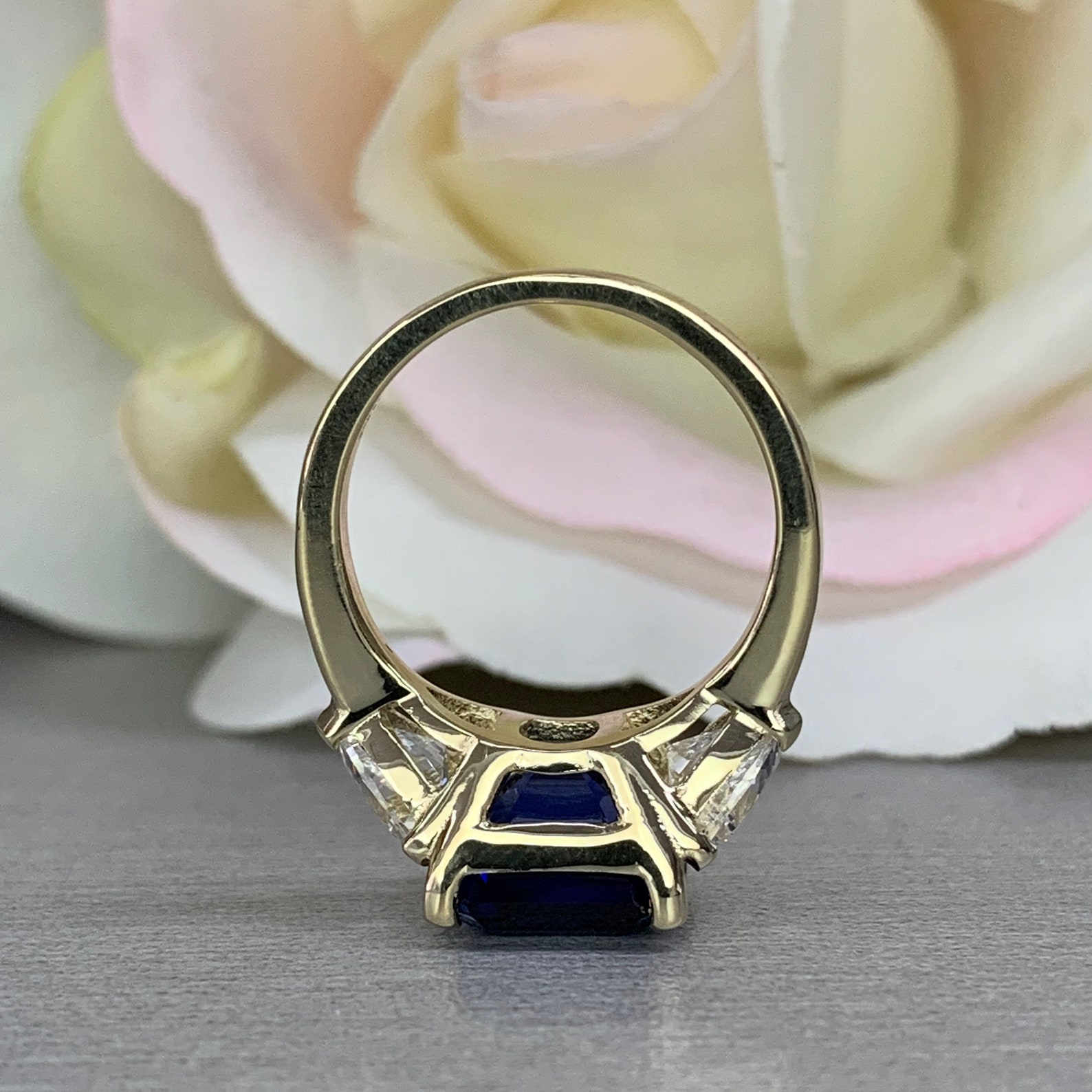 Asscher Cut Blue Sapphire Engagement Ring Solid 14k Yellow | Etsy