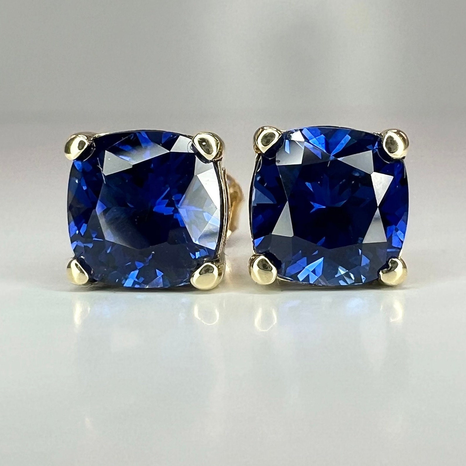 Stud Earrings Cushion Cut Blue Sapphire 14K White Gold, Sapphire Stud ...