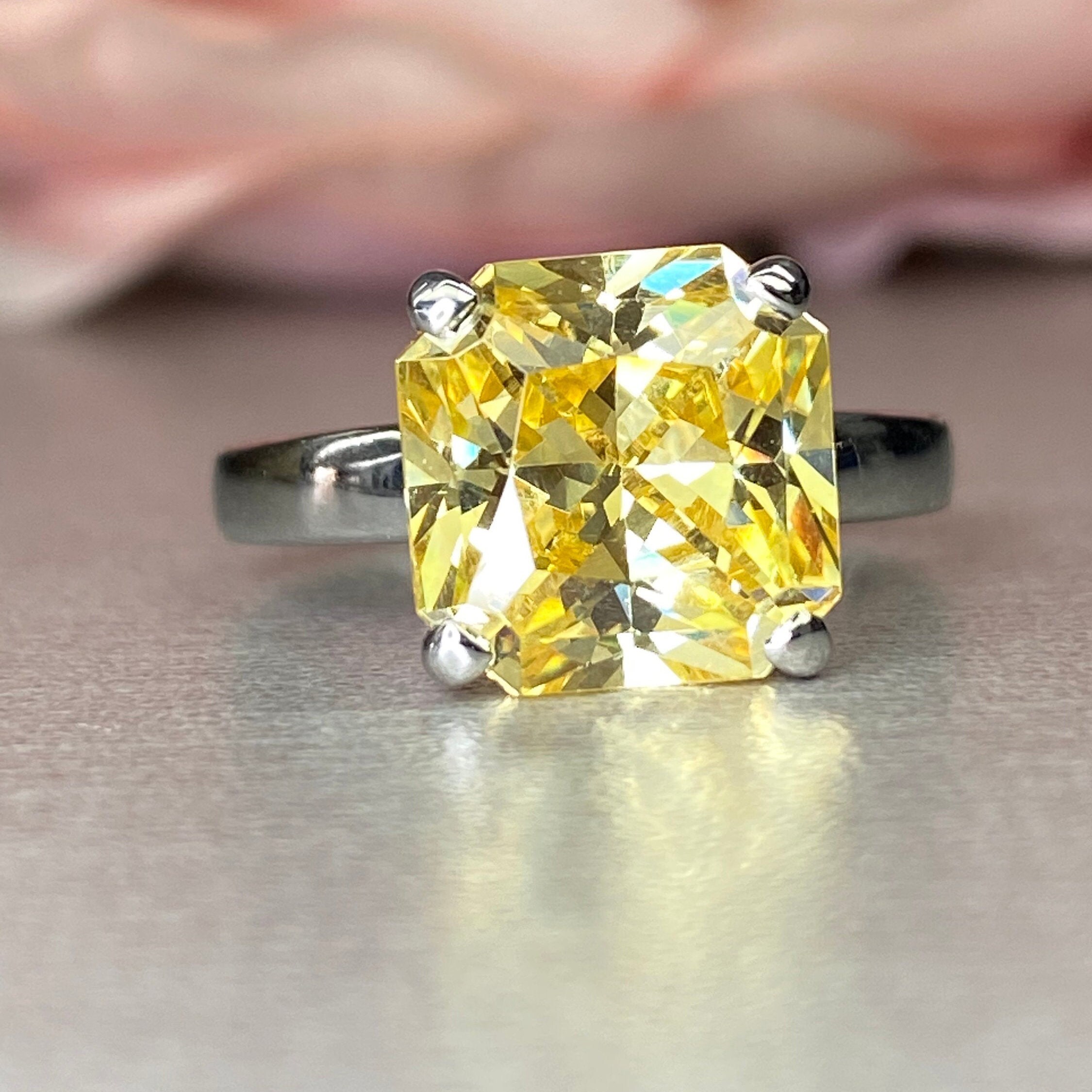Radiant Cut Canary Yellow Engagement Ring 14k Gold, Bridal Ring ...