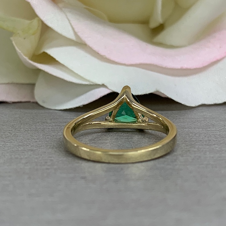 Emerald Triangle Ring 14k Yellow Gold Trillion Cut Emerald | Etsy