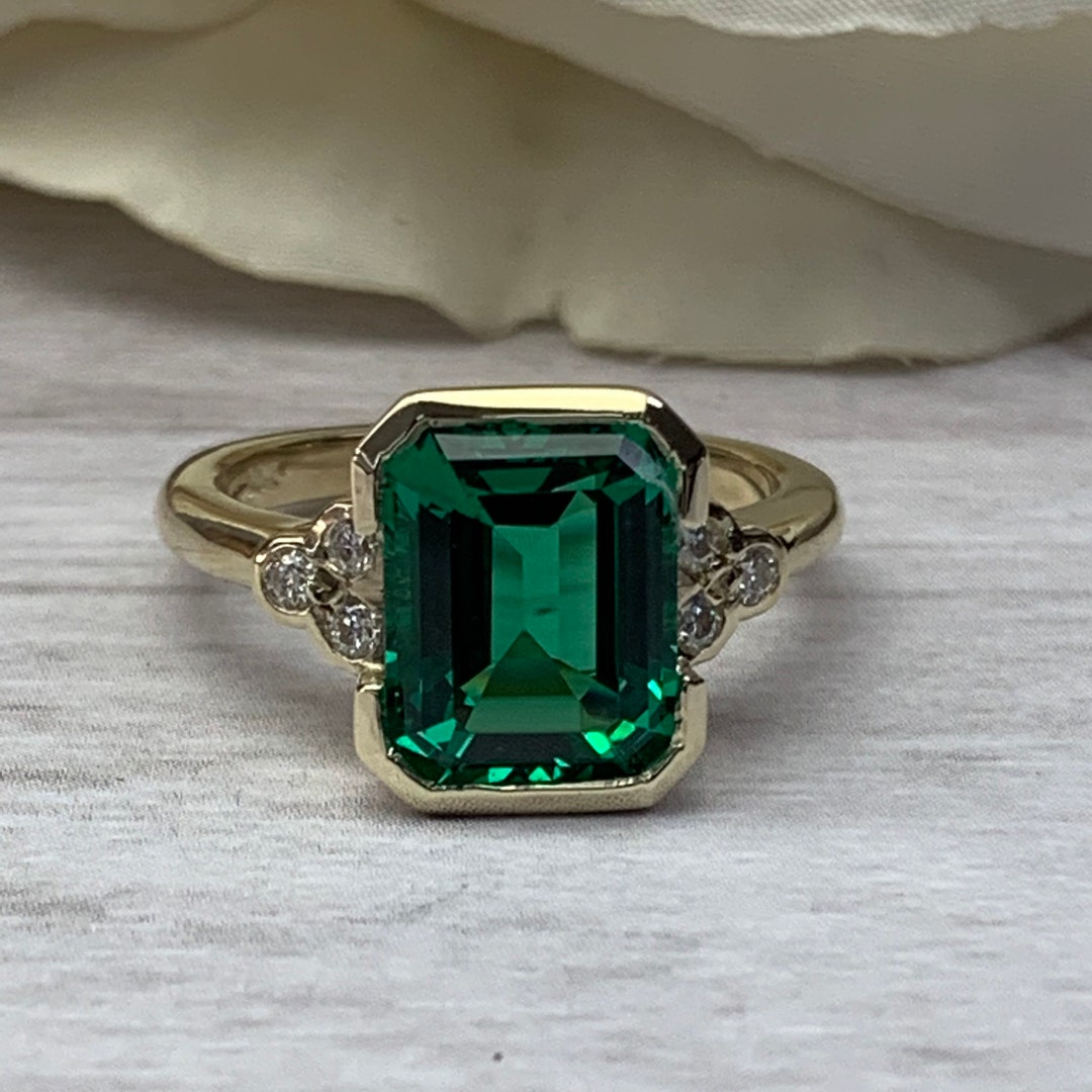 Emerald Cut Emerald Engagement Ring, Emerald Ladies Ring, Bezel Set ...