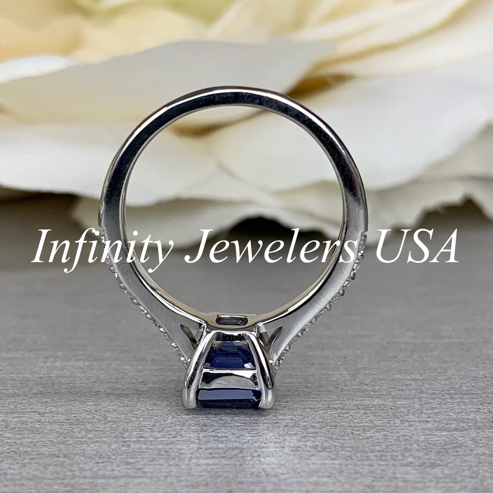 Asscher Cut Blue Sapphire Engagement Ring Engagement Ring - Etsy