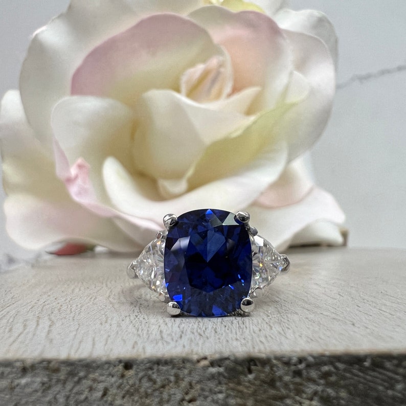 Blue Sapphire Engagement Ring White Gold Elongated Cushion - Etsy