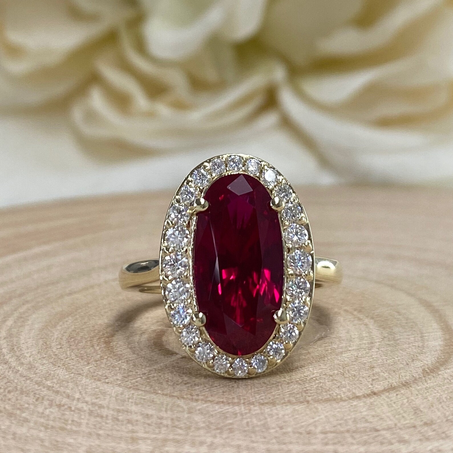 Elongated Oval Cut Engagement Ring / Red Ruby Wedding Ring / - Etsy