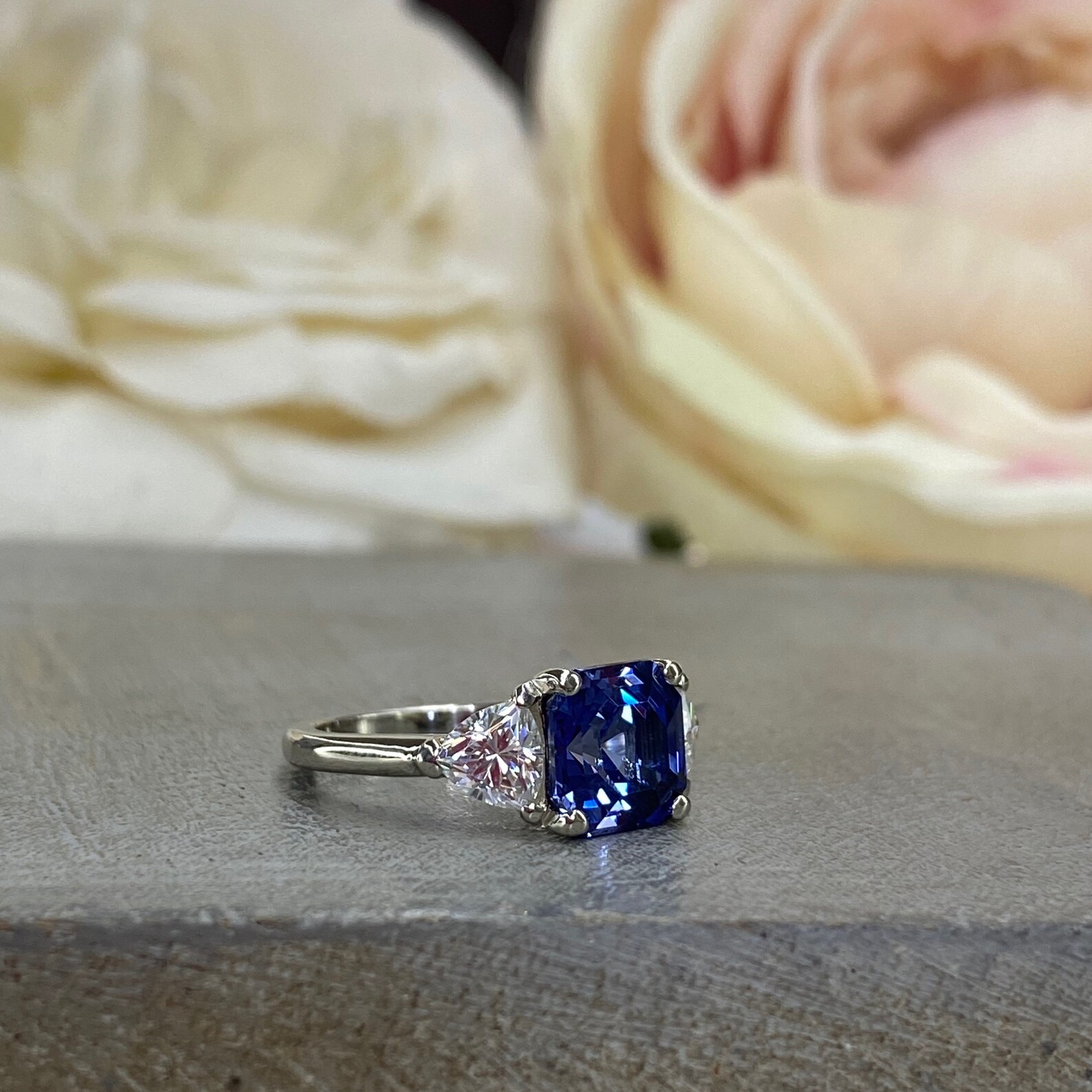 Asscher Cut Blue Sapphire Engagement Ring Engagement Ring - Etsy