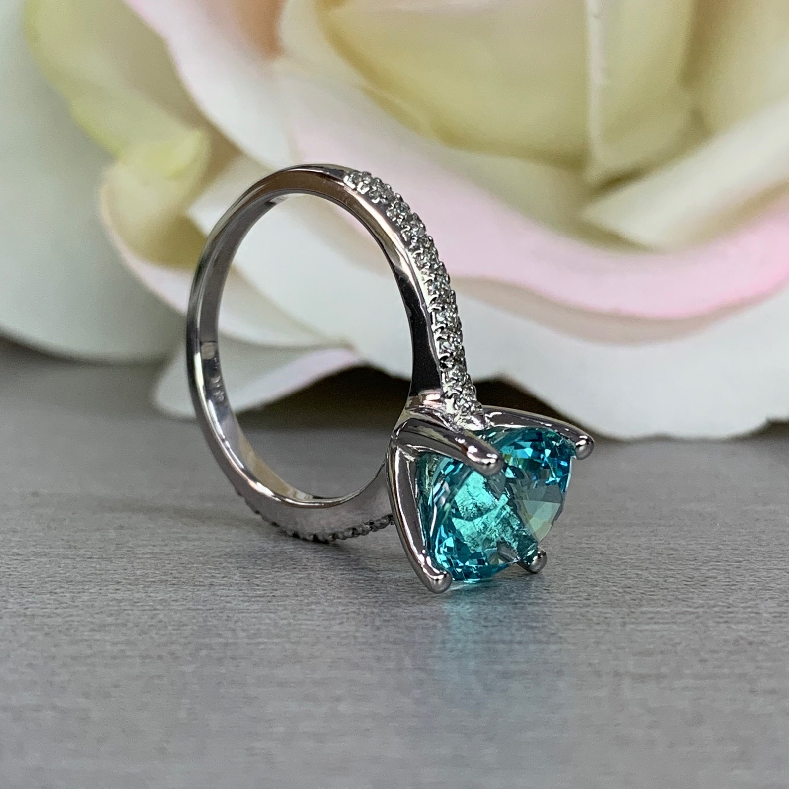 Neon Blue Paraiba Round Engagement Ring, 14k Solid Gold Paraiba and ...