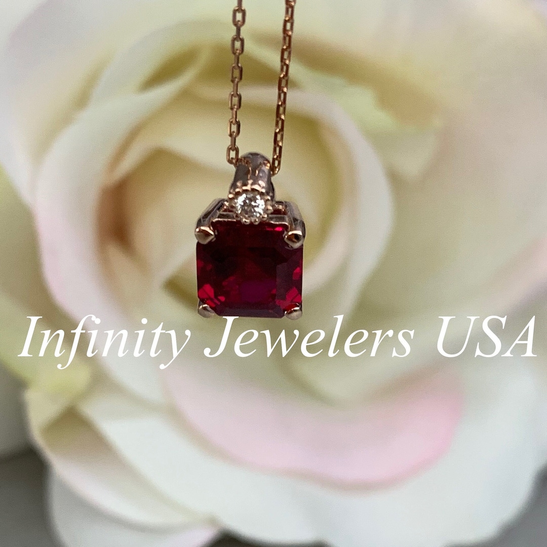 Asscher Cut Ruby Diamond Necklace Pendant 14k Sold Gold, July ...