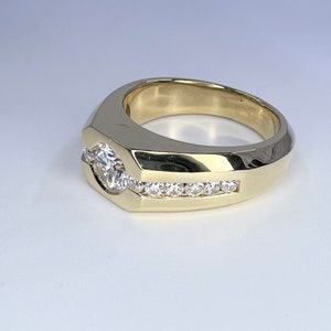 Lab Grown Diamond Mens Ring 14k Solid Gold Half Bezel Mens - Etsy