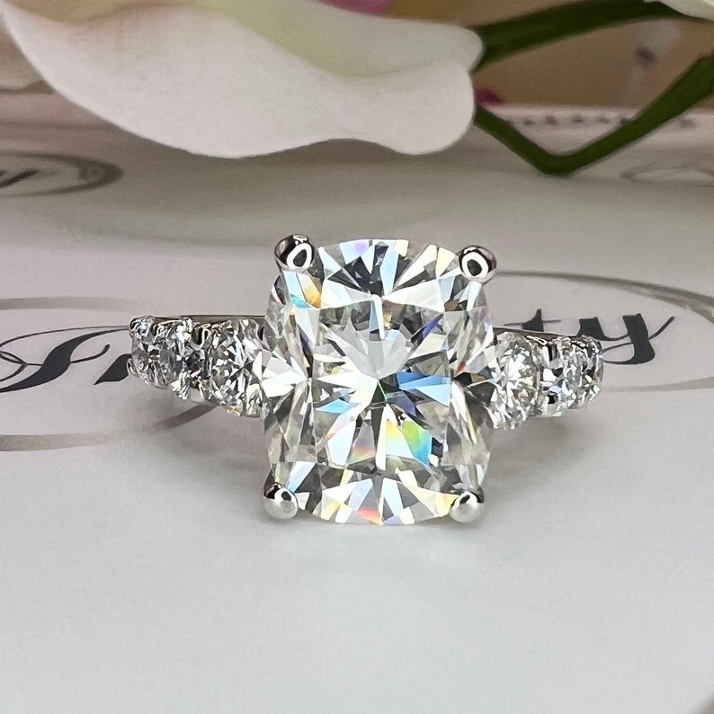 Elongated Cushion Cut Moissanite Engagement Ring Vintage - Etsy